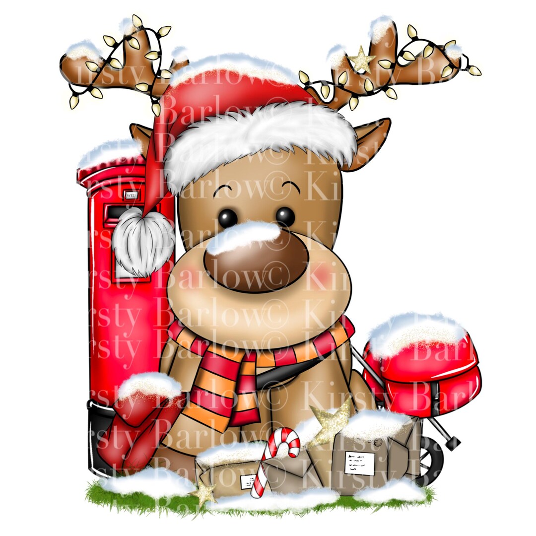 Cute Christmas Reindeer Postie Postman Clipart Png Sublimation Design ...