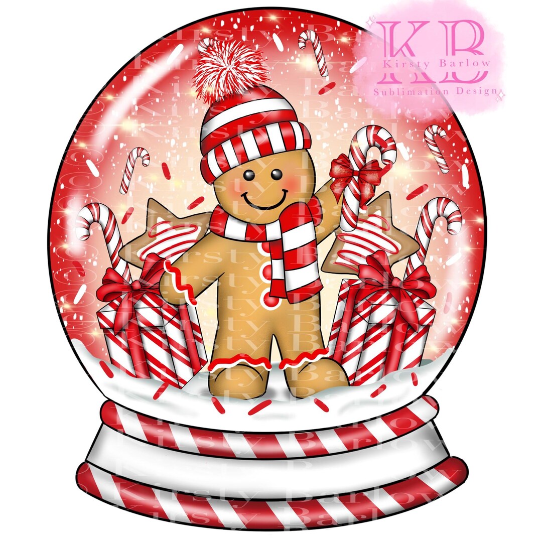 Red Gingerbread Man Snow Globe PNG | Candy Cane Christmas Sublimation ...
