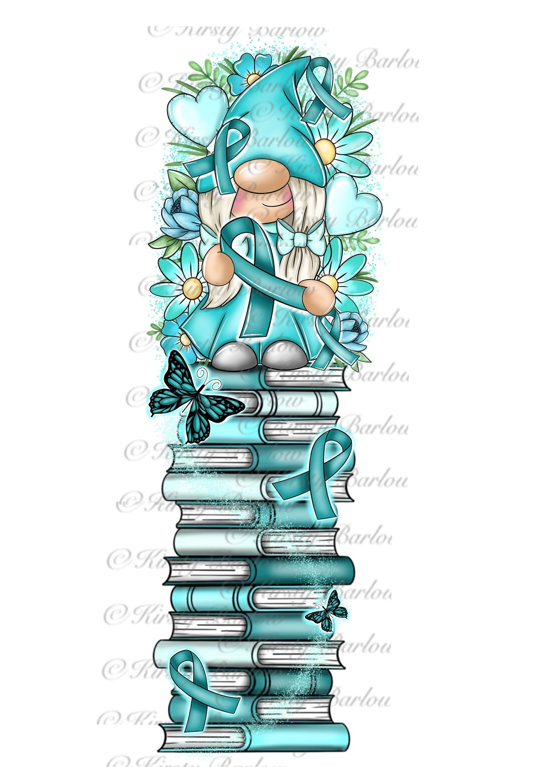 Teal Awareness Ribbon Gonk Gnome Bookmark Sublimation Design Clip Art ...