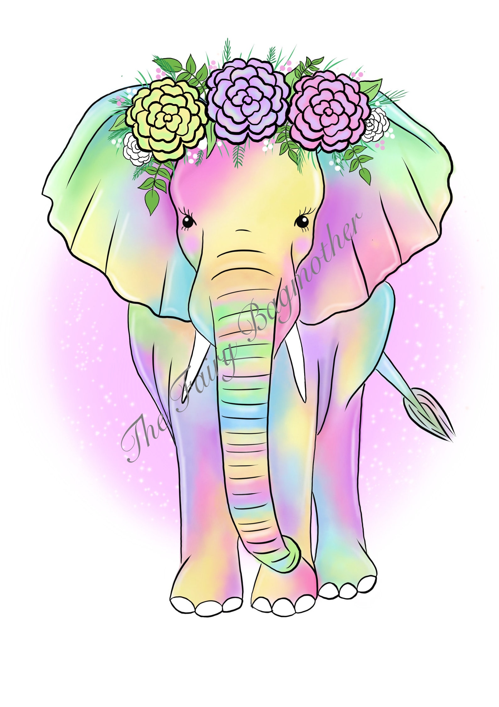 Rainbow Elephant Clip Art Png With Commercial License - Etsy