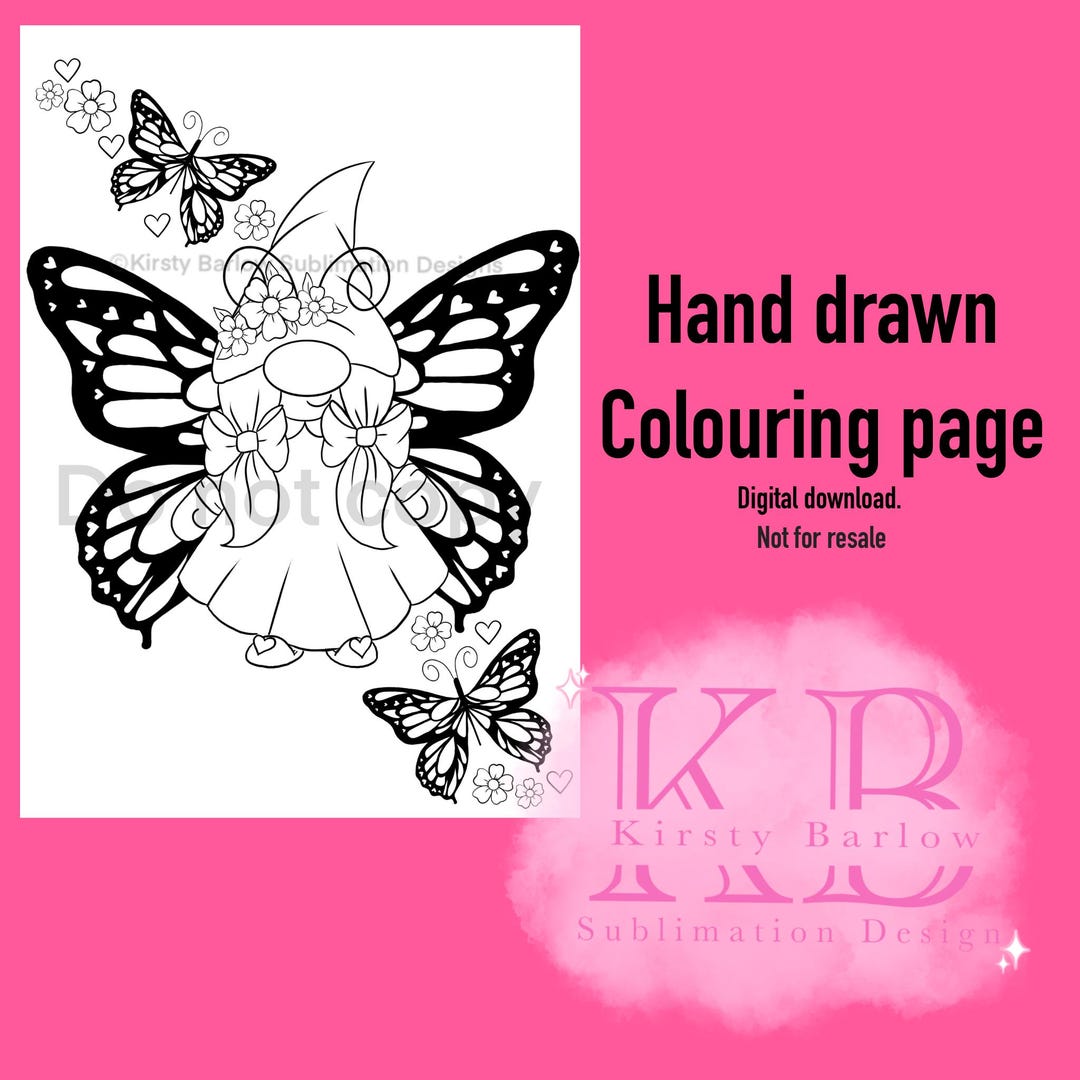 Butterfly Gnome Gonk Floral Cute Cosy Colour in Colouring Page Digital ...