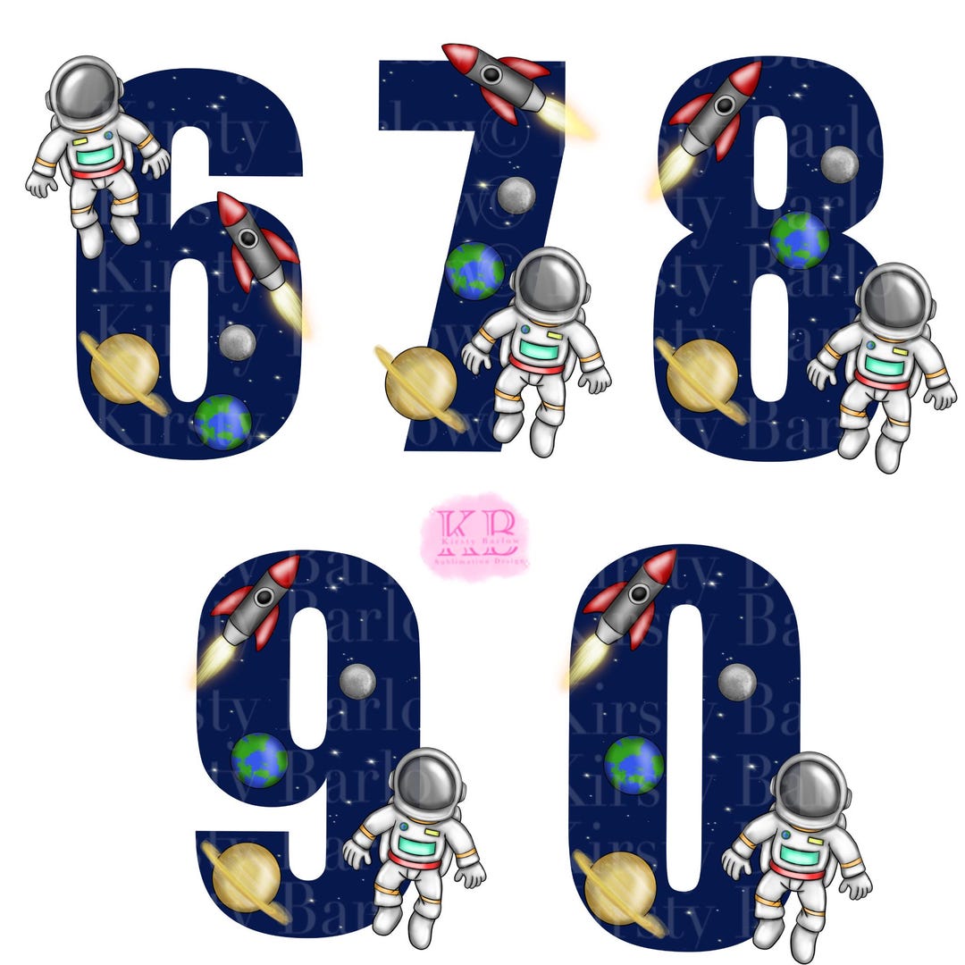 Space Planets Spaceman Birthday Party Number Pack Clipart Elements ...