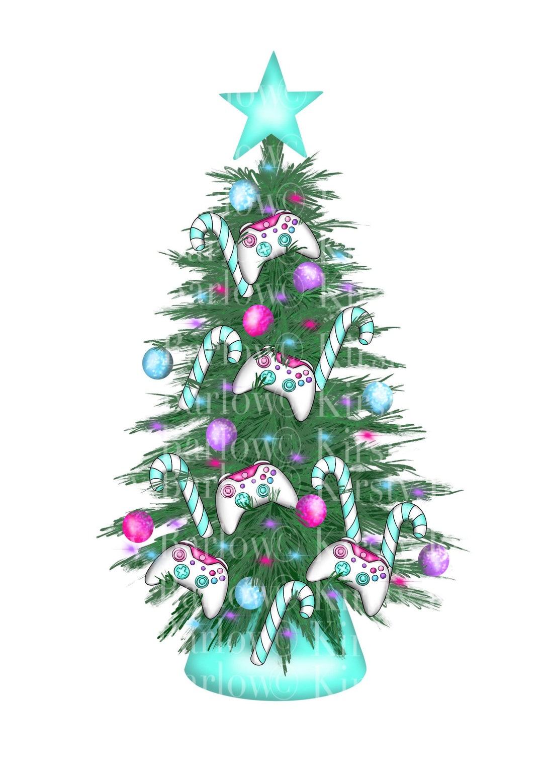 Gamer Girl Gaming Christmas Tree Clipart Sublimation Design Png Hand ...