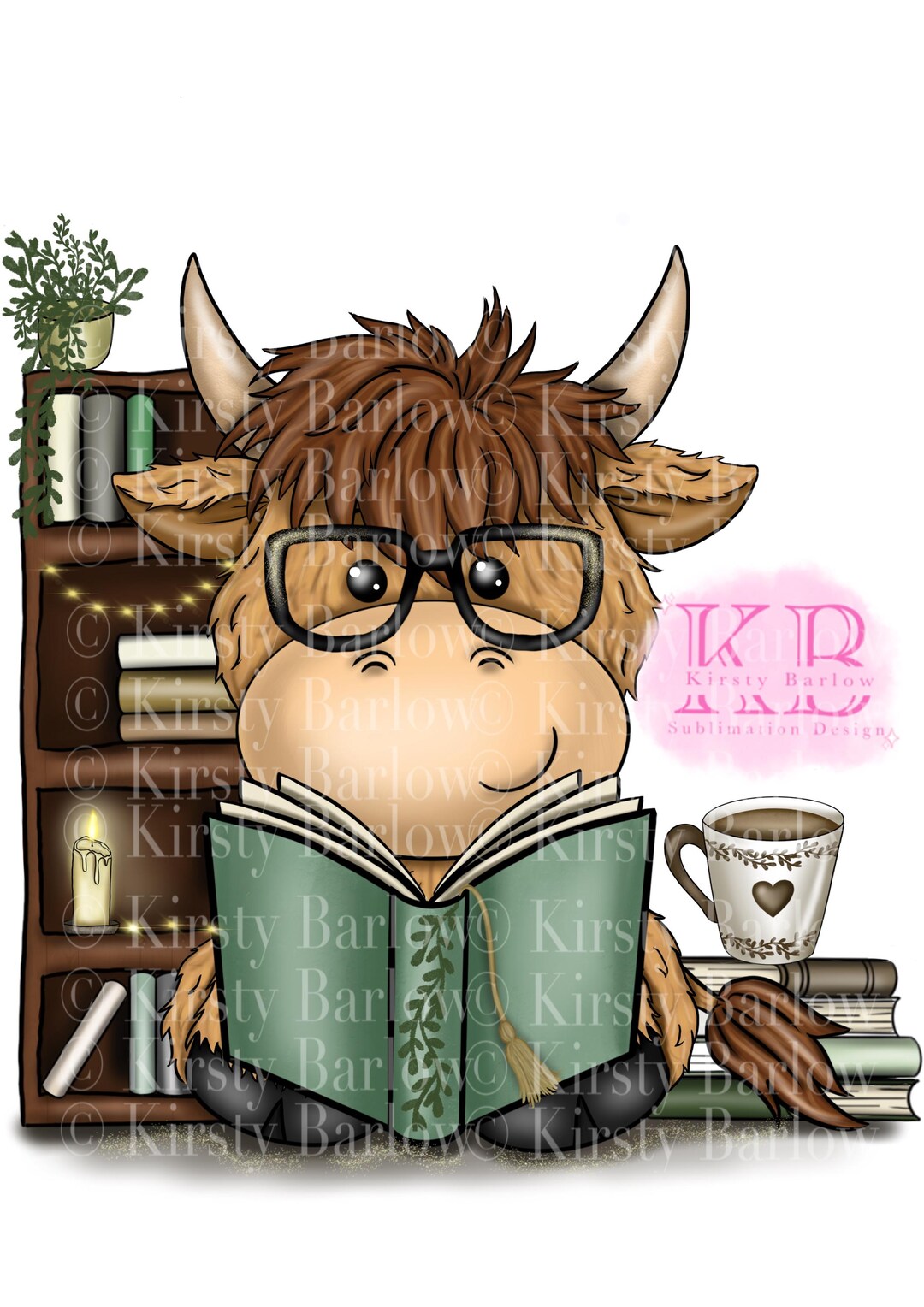 Reader Reading Highland Cow Book Design Sublimation Png Clipart Hand ...