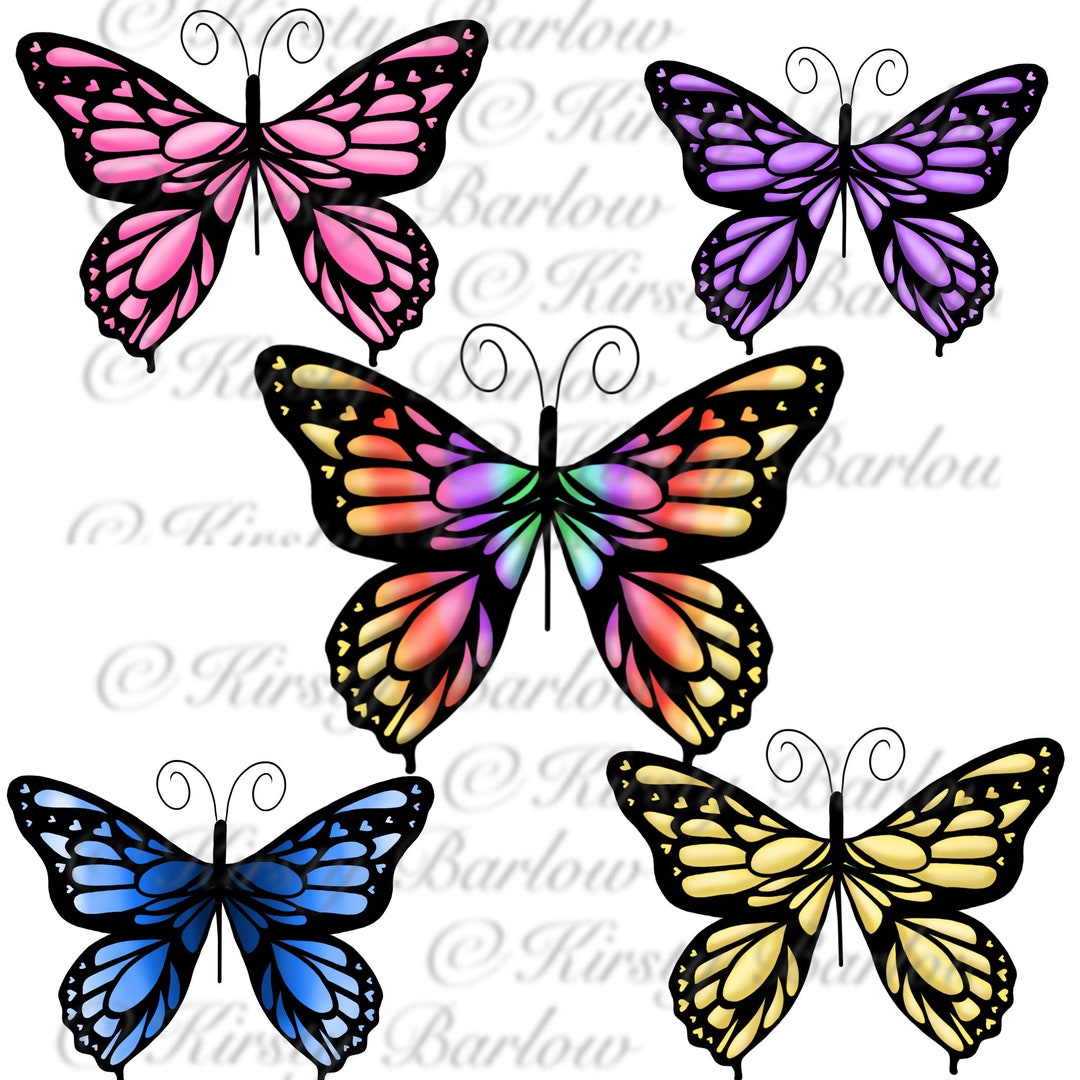 5 Butterflies Pack | Butterfly Clip Art Set | Sublimation Designs Png ...