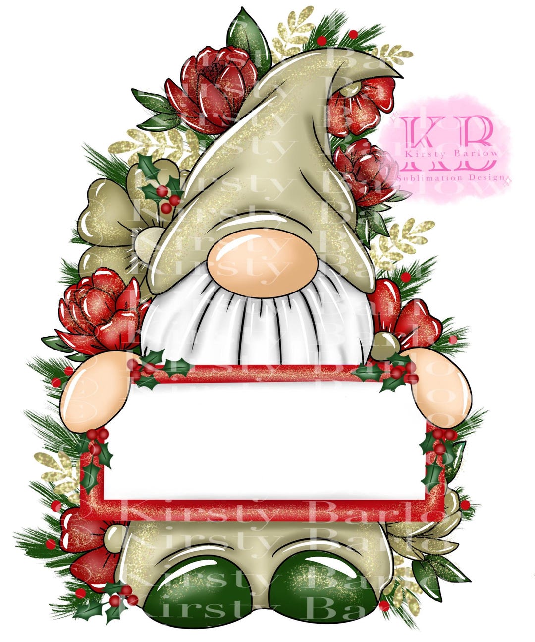 Christmas Gonk Gnome PNG | Sublimation Design With Red & Gold Flowers ...