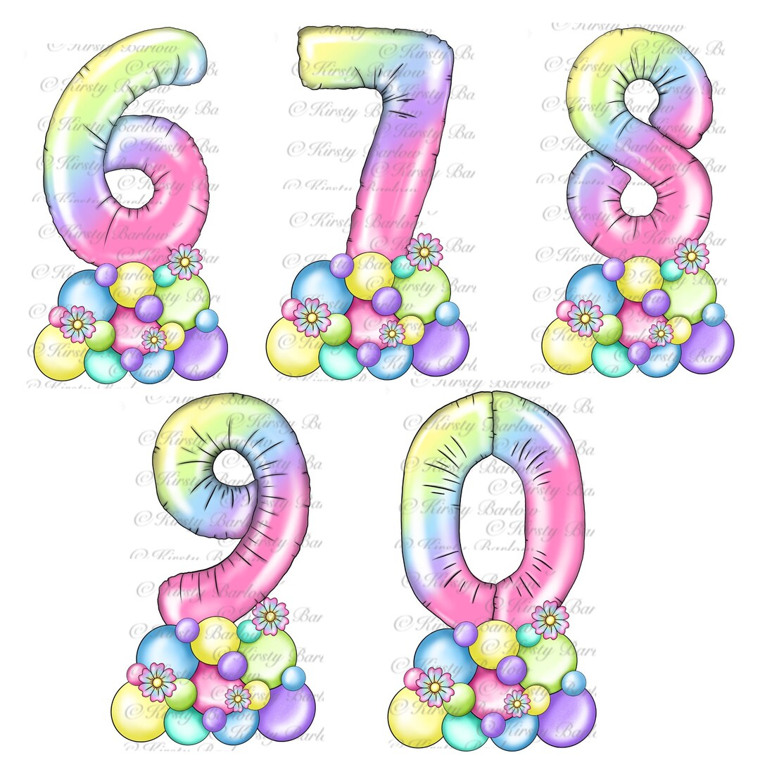 Number Birthday Balloons Clipart Pack Sublimation Designs Instant ...