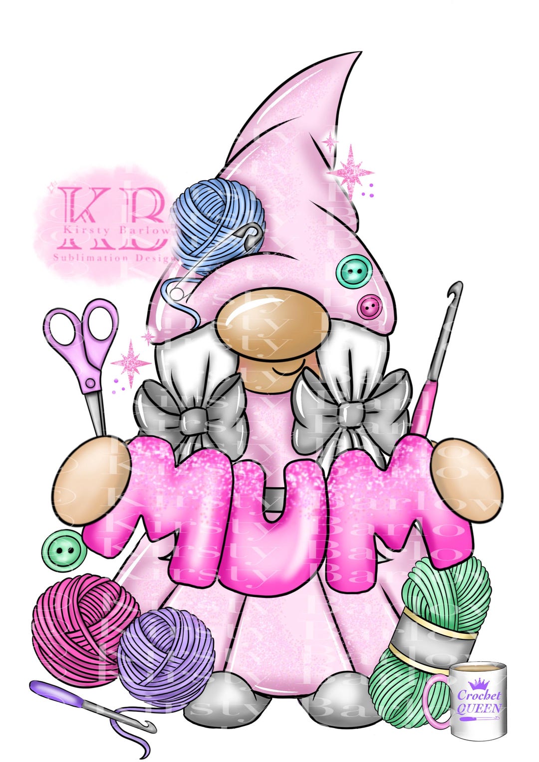 Mum Mothers Day Crochet Queen Gonk Gnome Clipart Png Sublimation Design ...