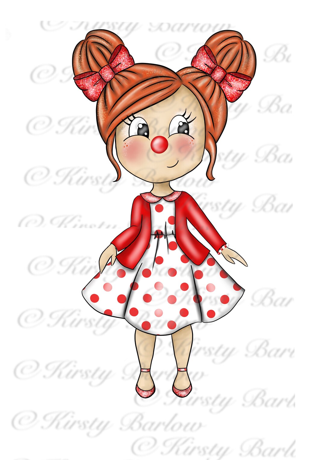 Dottie Polka Dot Red Nose Girly Girl Cartoon Clip Art Sublimation ...