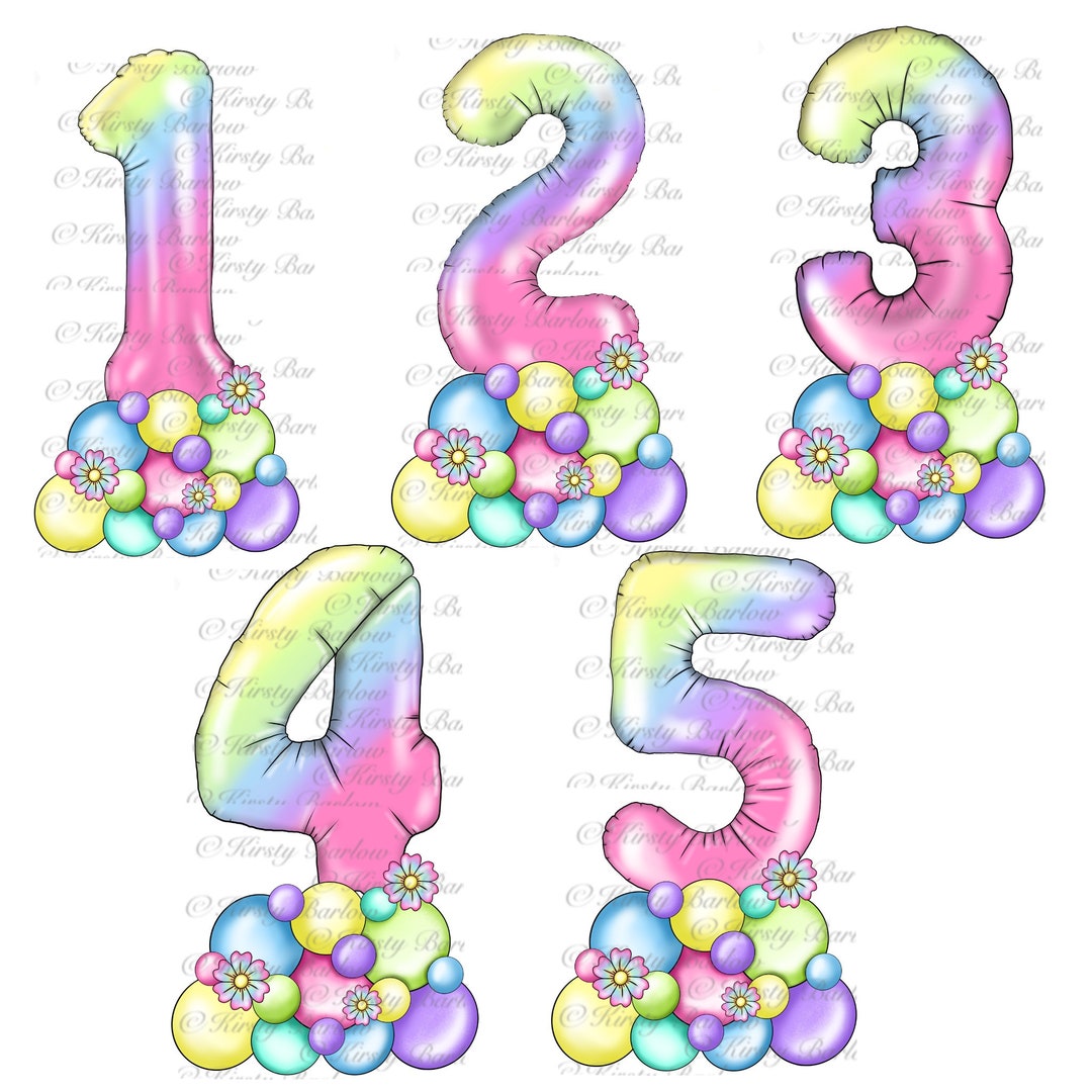 Number Birthday Balloons Clipart Pack Sublimation Designs Instant ...