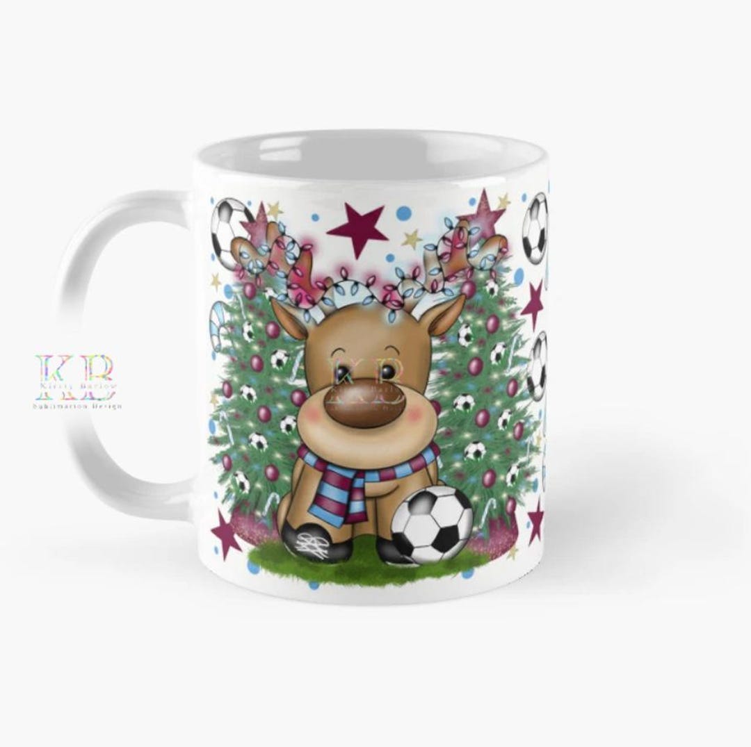 Christmas Football Reindeer Claret and Blue Mug Wrap Sublimation Design ...