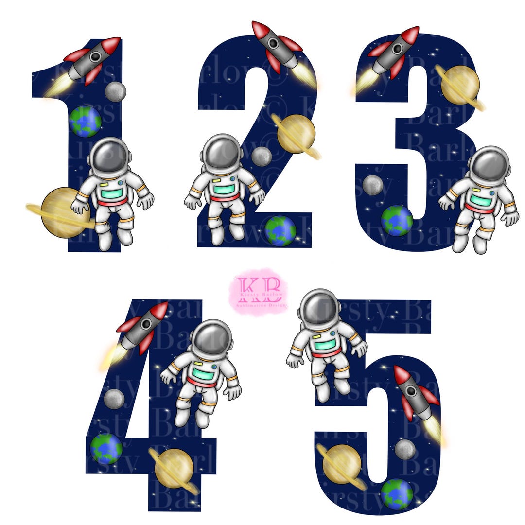 Space Planets Spaceman Birthday Party Number Pack Clipart Elements ...