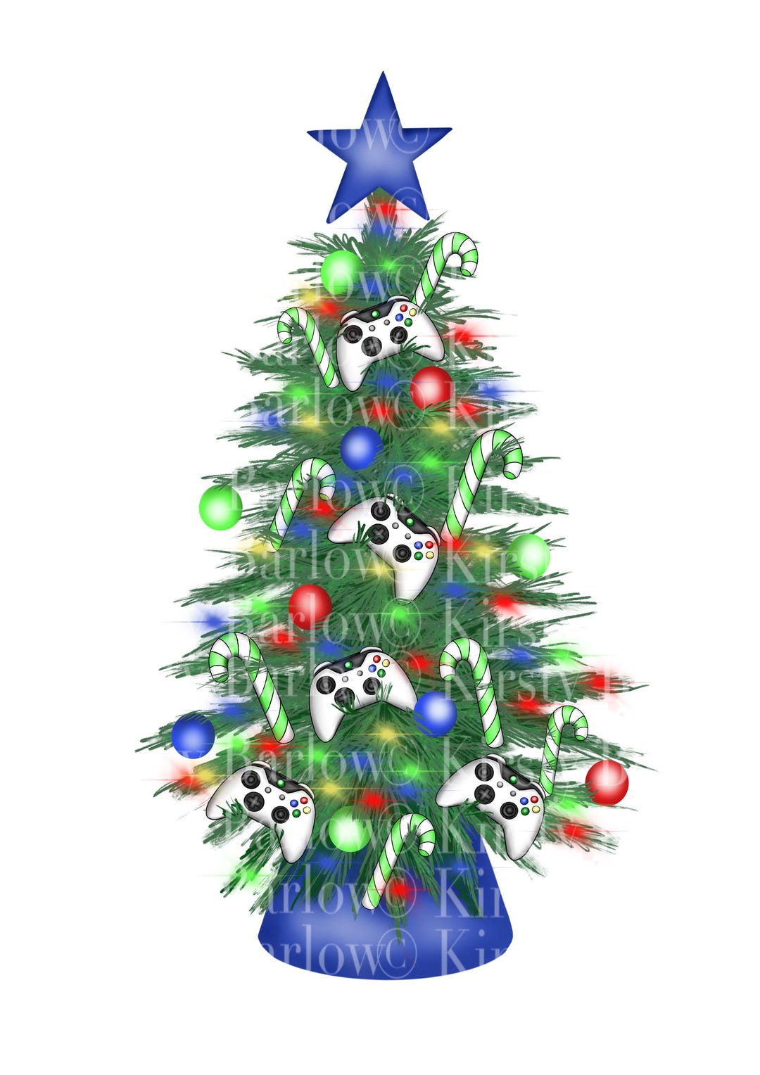Gamer Gaming Christmas Tree Clipart Sublimation Design Png Hand Drawn ...