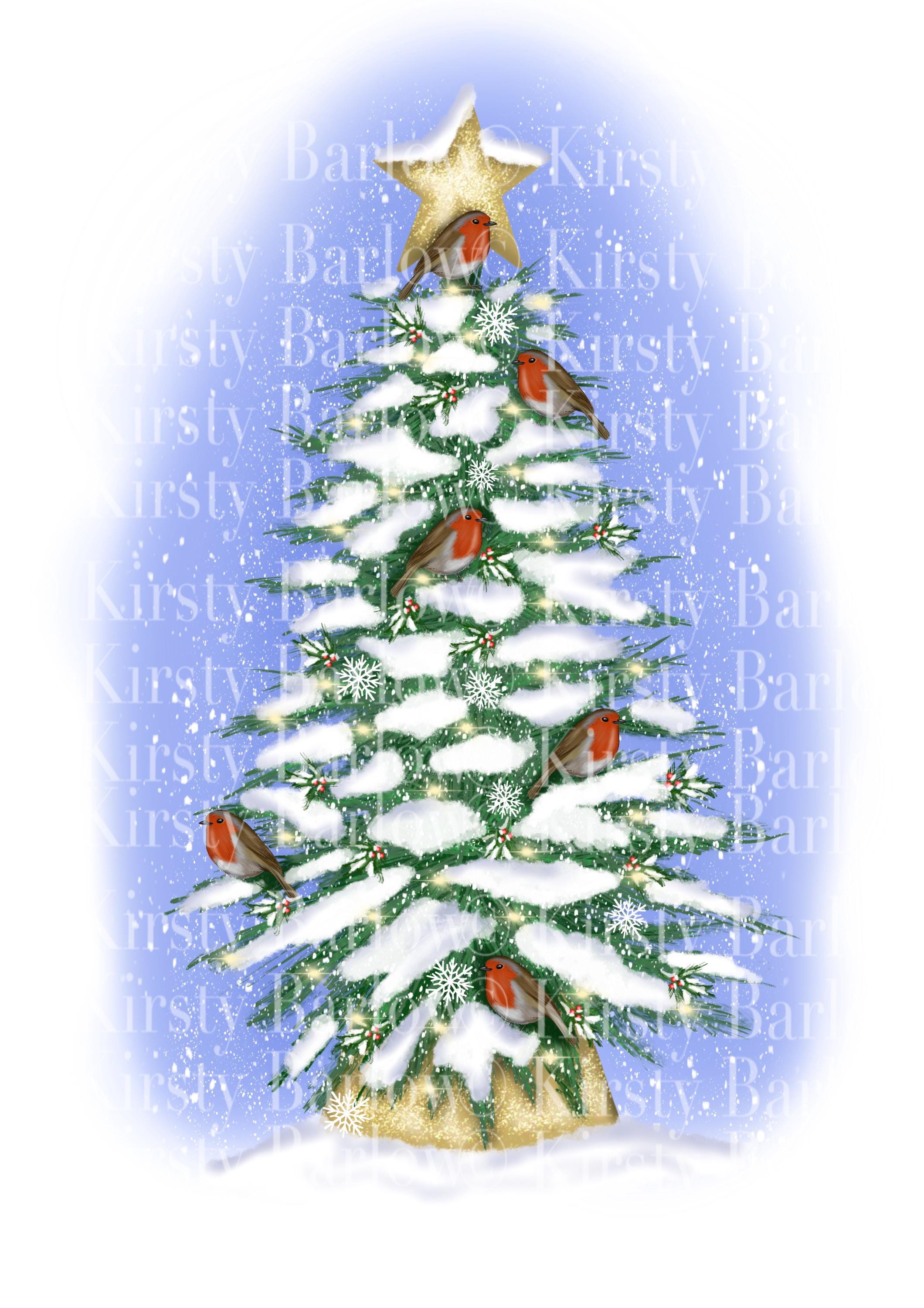 Robin Christmas Tree Clipart Png File Sublimation Design Instant ...