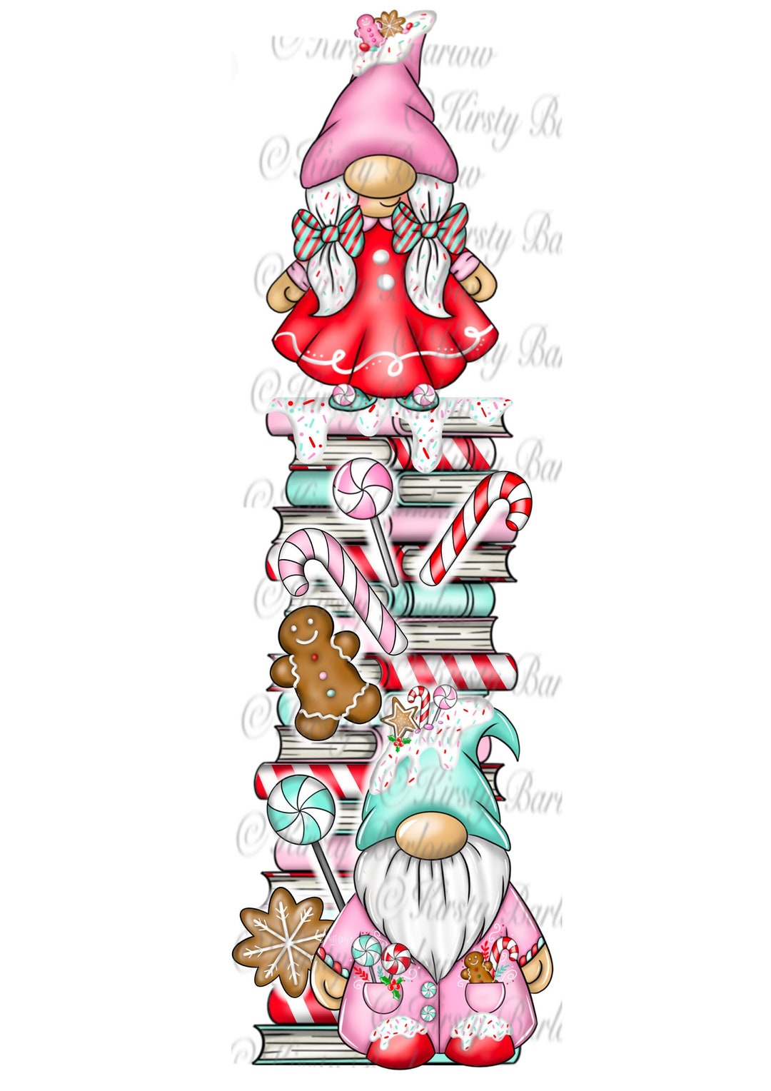 Christmas Gnome Gonk Candy Cane Book Stack Bookmark Design Sublimation ...