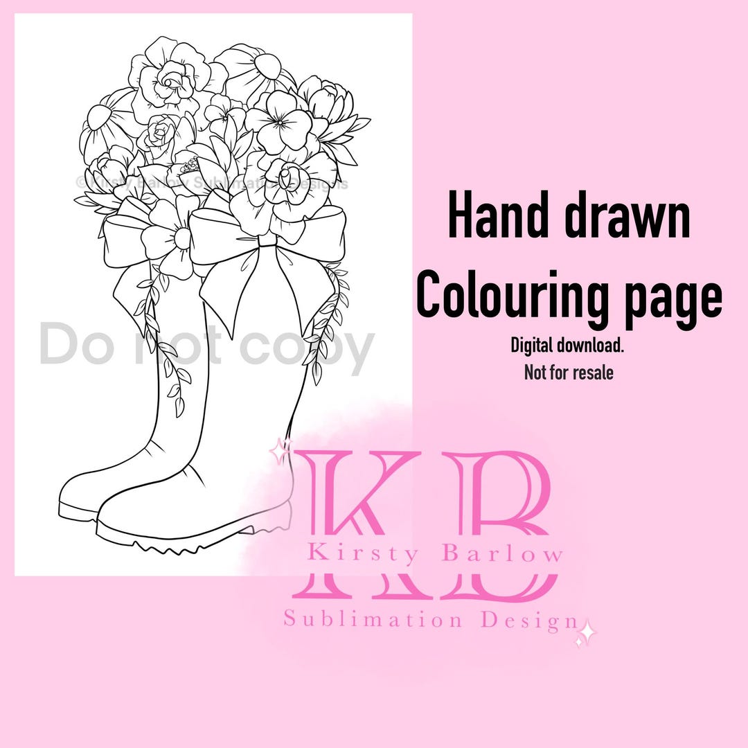 Wellies Wellington Floral Flowers Colour in Colouring Page Digital ...