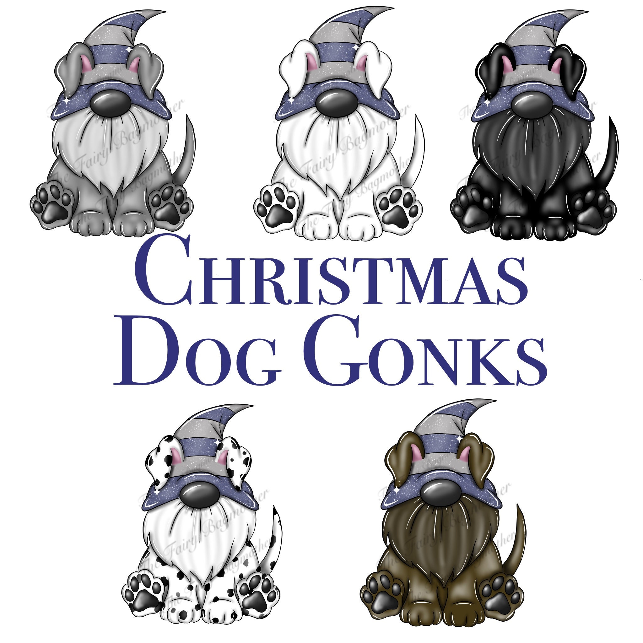 Grey and Blue Christmas Dog Gonk Gnome Family Pet Png Clip Art Files ...