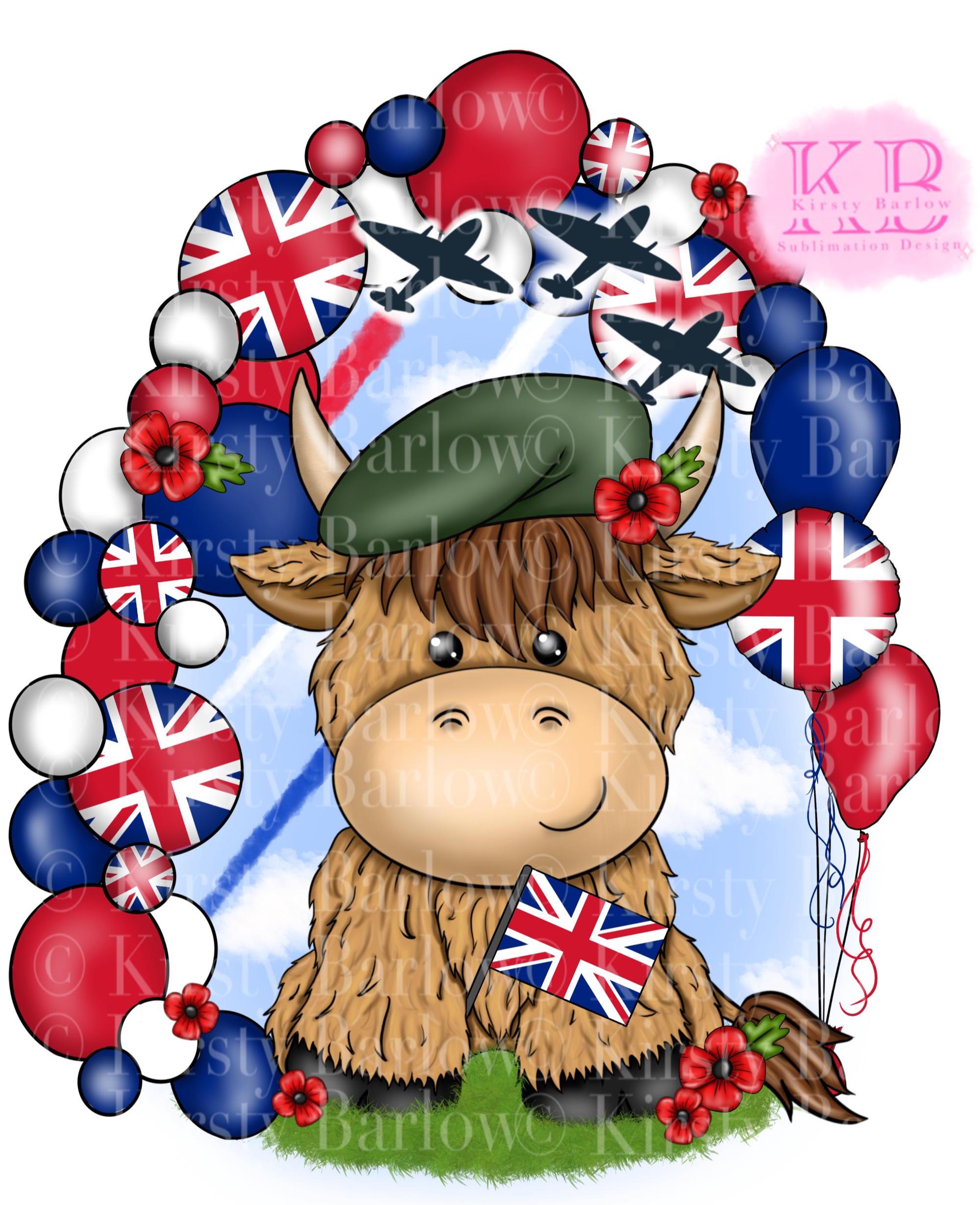 VE Day Union Jack Veteran War Highland Cow Clipart Sublimation Design ...
