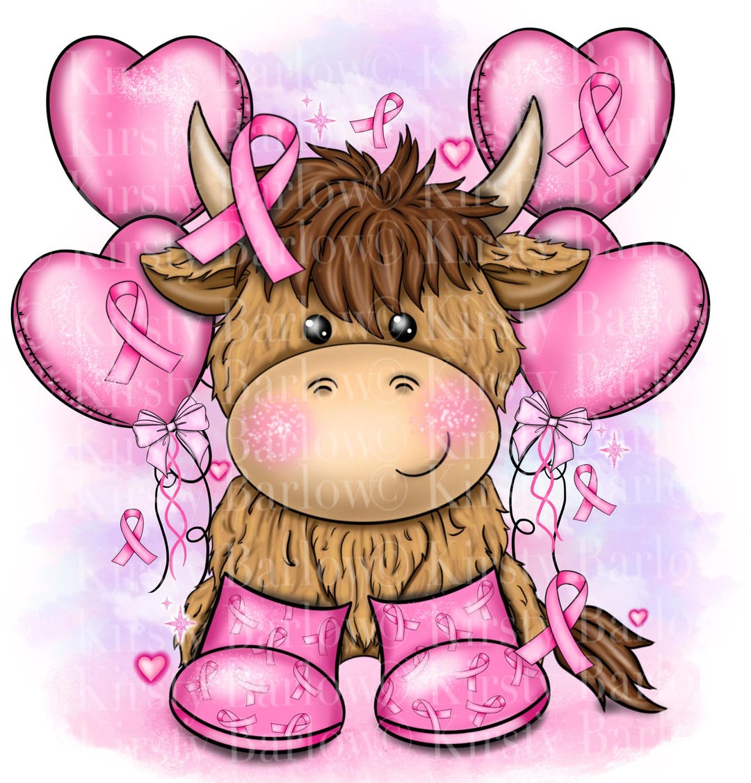 Breast Cancer Ribbon Highland Cow Png Clipart Sublimation Design Farm ...