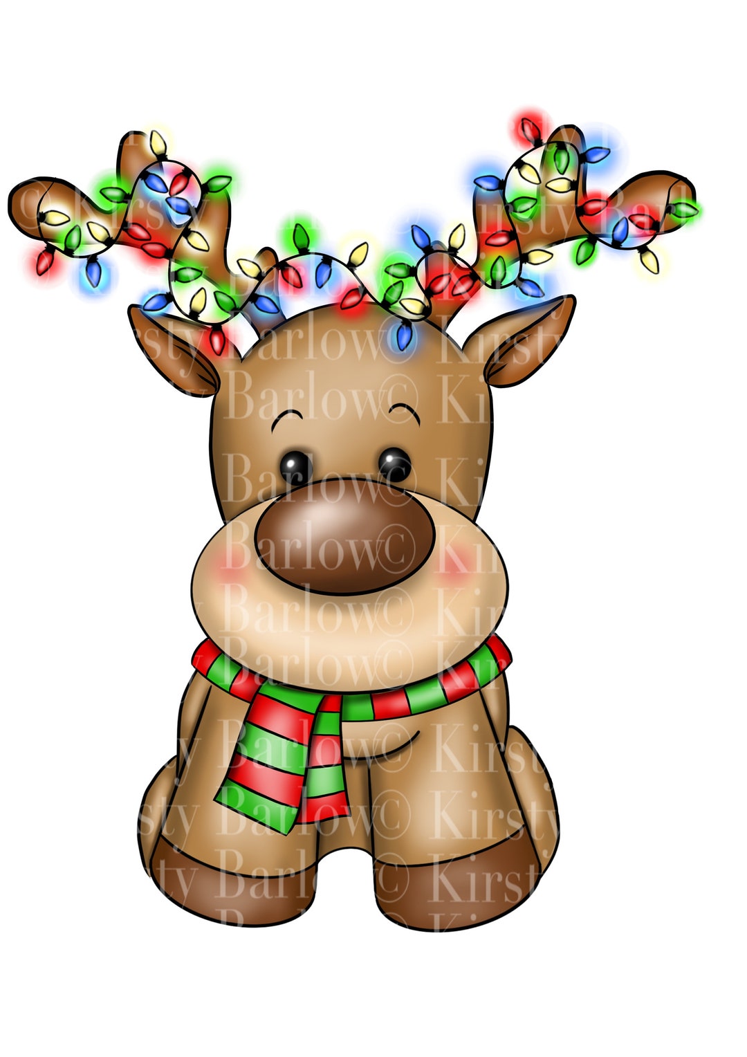 Cute Christmas Reindeer Clipart Png Sublimation Design Hand Drawn ...