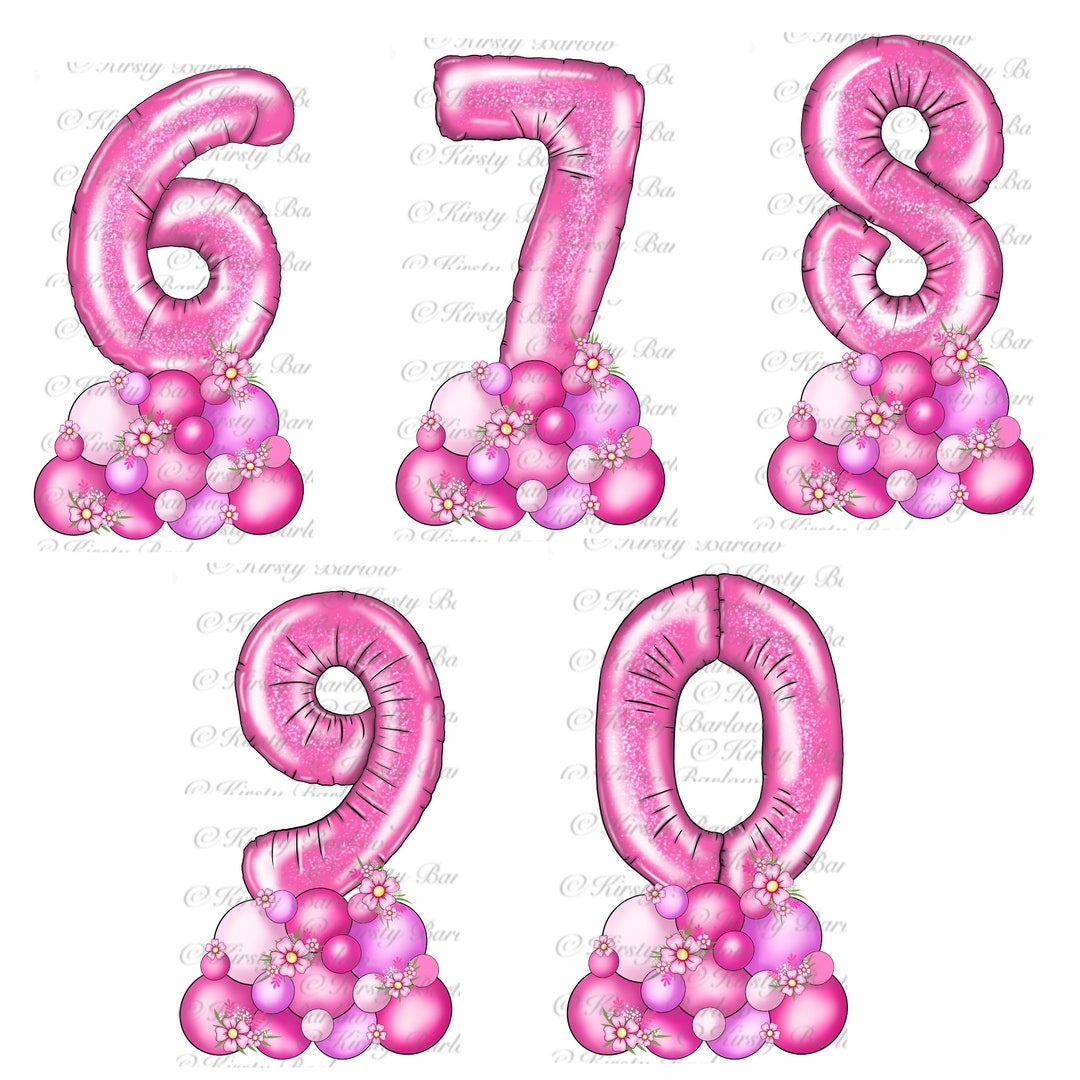 Number Birthday Balloons Pink Clipart Pack Sublimation Designs Instant ...