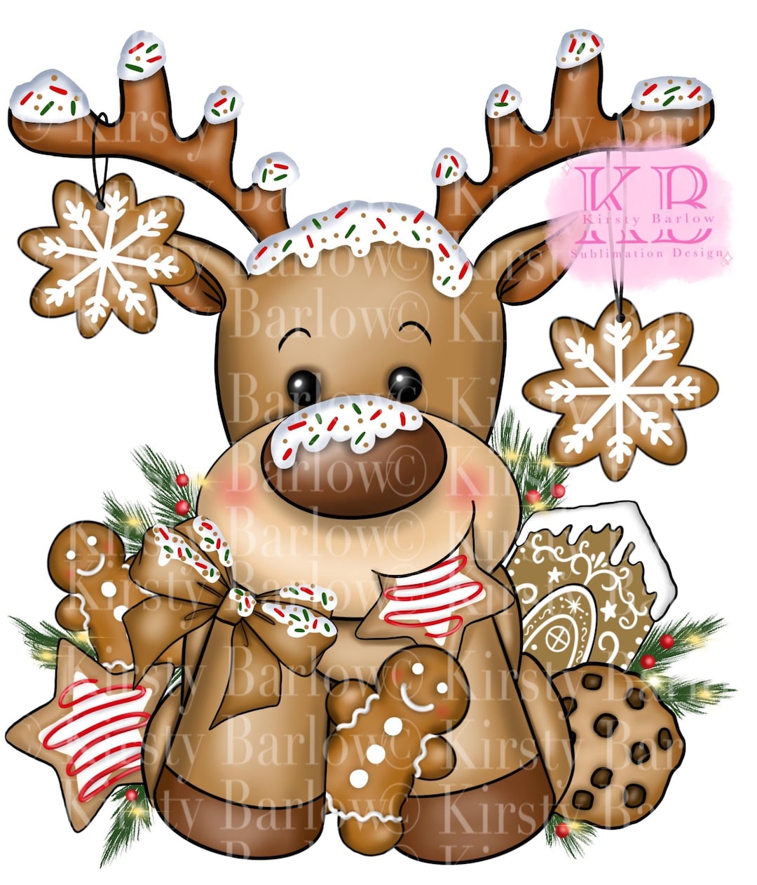 Cute Christmas Gingerbread Reindeer Clipart Png Sublimation Design Hand ...