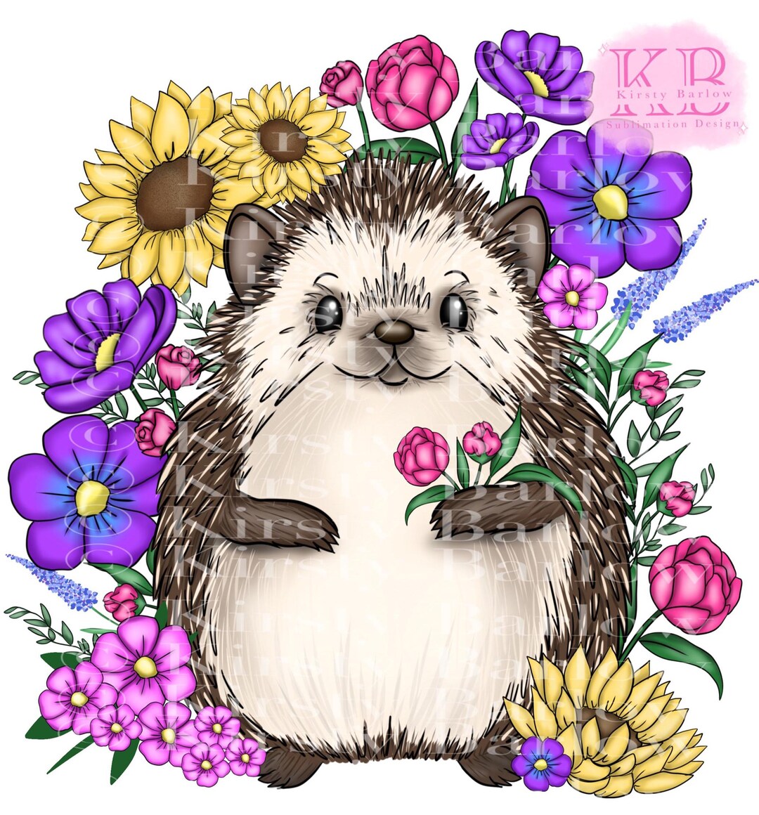Wildflower Spring Summer Hedgehog Png Clipart Sublimation Design ...