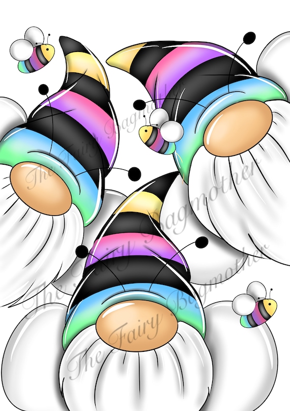 Rainbow Bee Gnome Gonk Trio Png Clip Art File Set for - Etsy