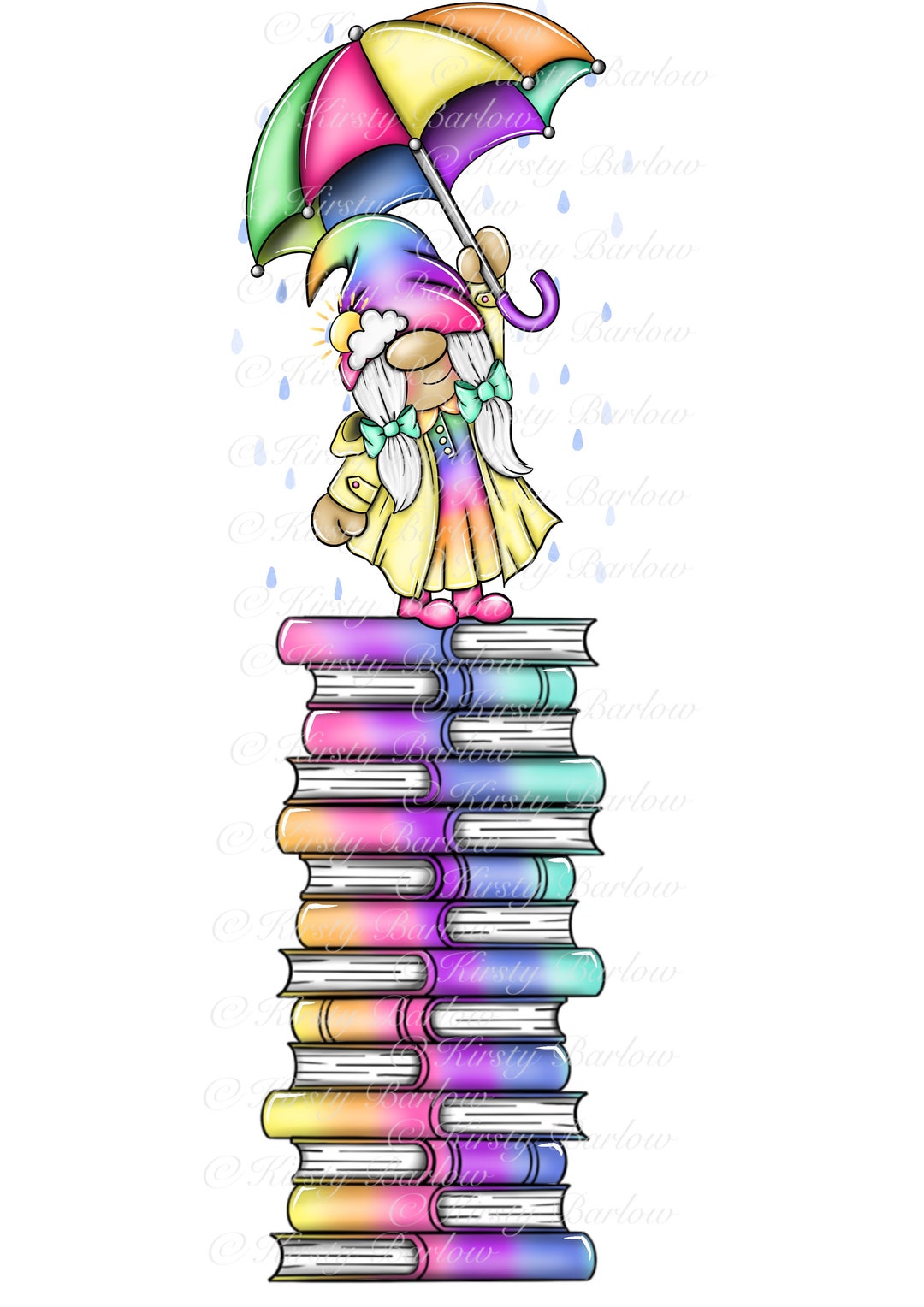 Female Gonk Gnome Rainy Rainbow Umbrella Bookmark Sublimation Design ...