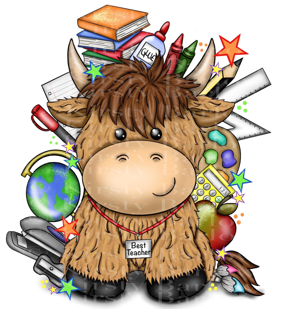 Teacher Highland Cow Png Clipart Sublimation Design Farm Animal Hand ...
