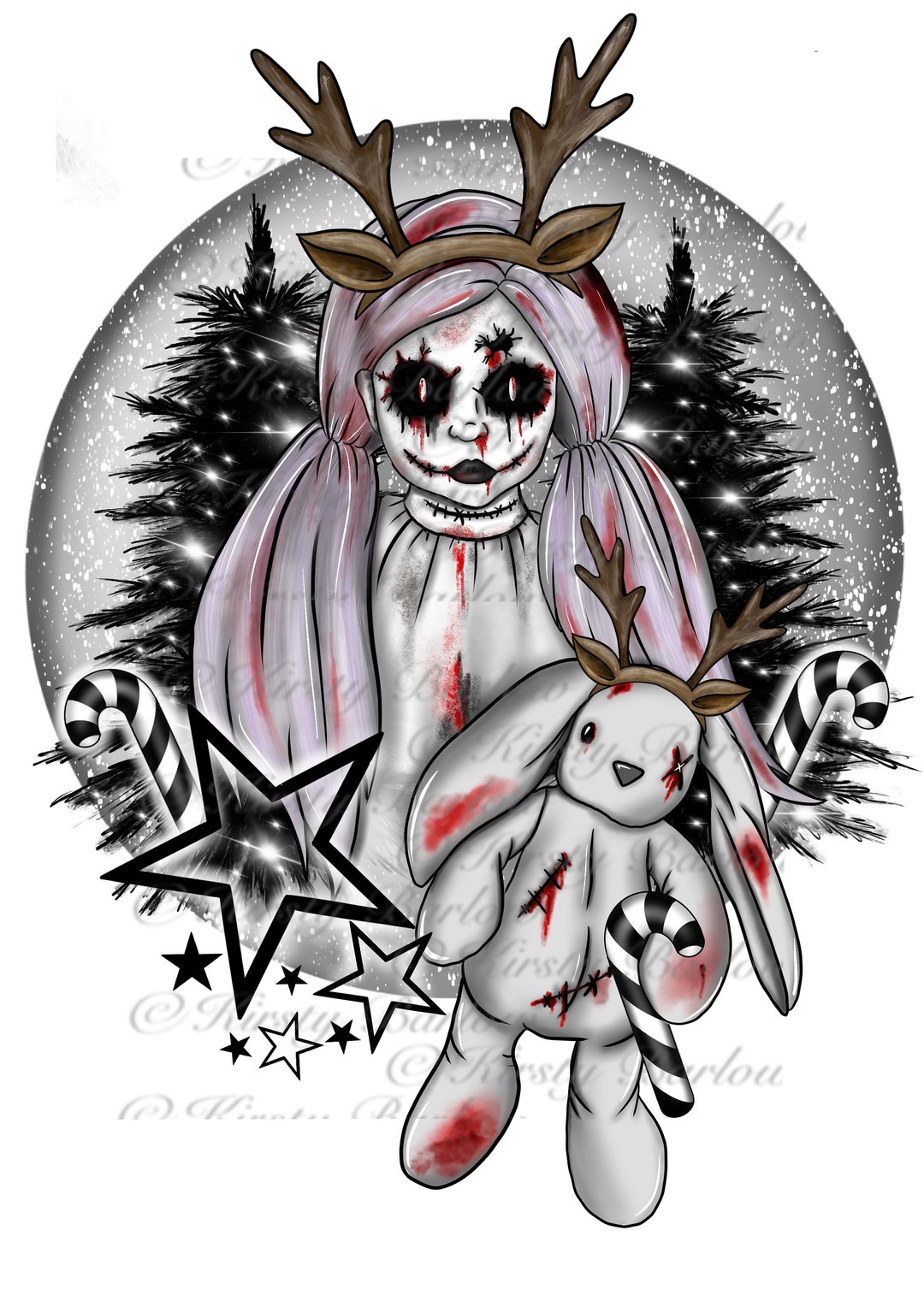 Christmas Creepy Horror Doll Halloween Clip Art Png Sublimation Design ...