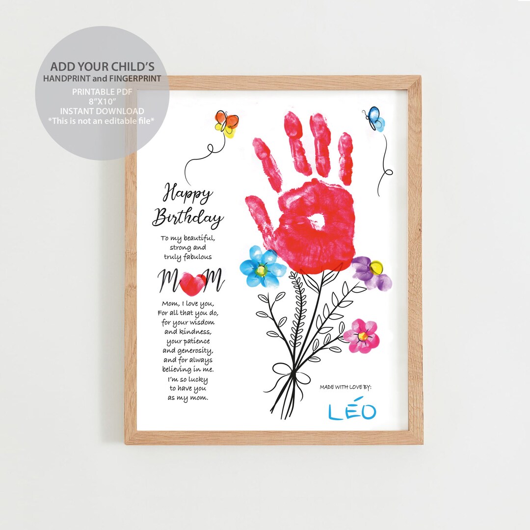 Printable Happy Birthday Handprint and Fingerprint Art, Handprint ...
