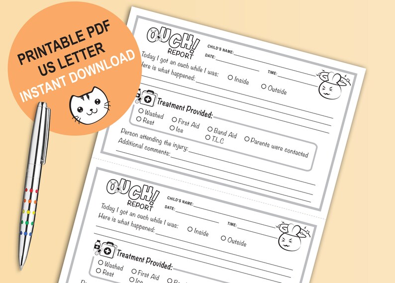 OUCH REPORT Daycare Printable Child Incident Report, Preschool Accident ...