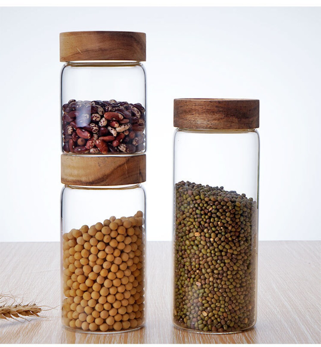 Glass Jars With Wood Lid Kitchen Storage Bottles Pantry Jars Spice ...
