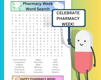 Pharmacy Week Word Search 2 Printable*pharmacist, Pharmacy Tech, Gift ...
