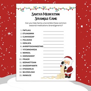Santa's Medication Scramble Game*fun WORK Game*digital Download-8.5x11 ...