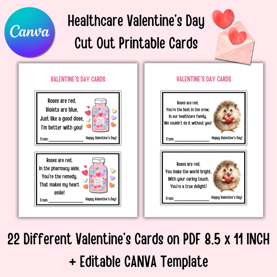 Editable Valentine's Cards for Healthcare, Nurses, CNA, Pharmacist ...