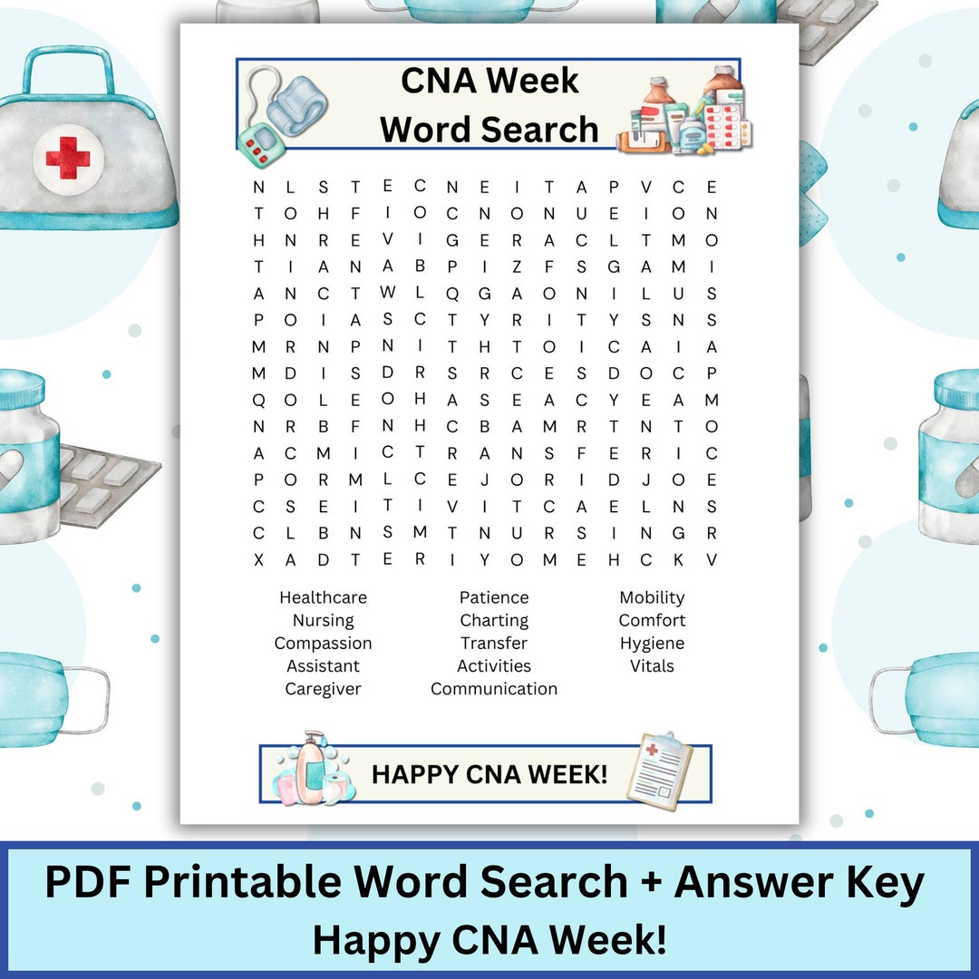 CNA Week Word Search Printable-cna Game, CNA Gift, Nursing Home Games, Printable Nurse Games ...