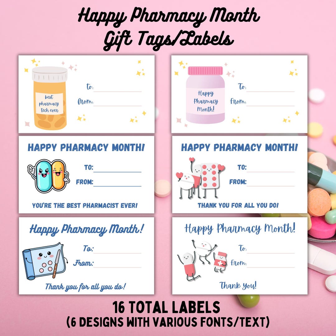 Cute Pharmacy Month Gift Tags, Labels*pharmacy Tech, Pharmacist ...