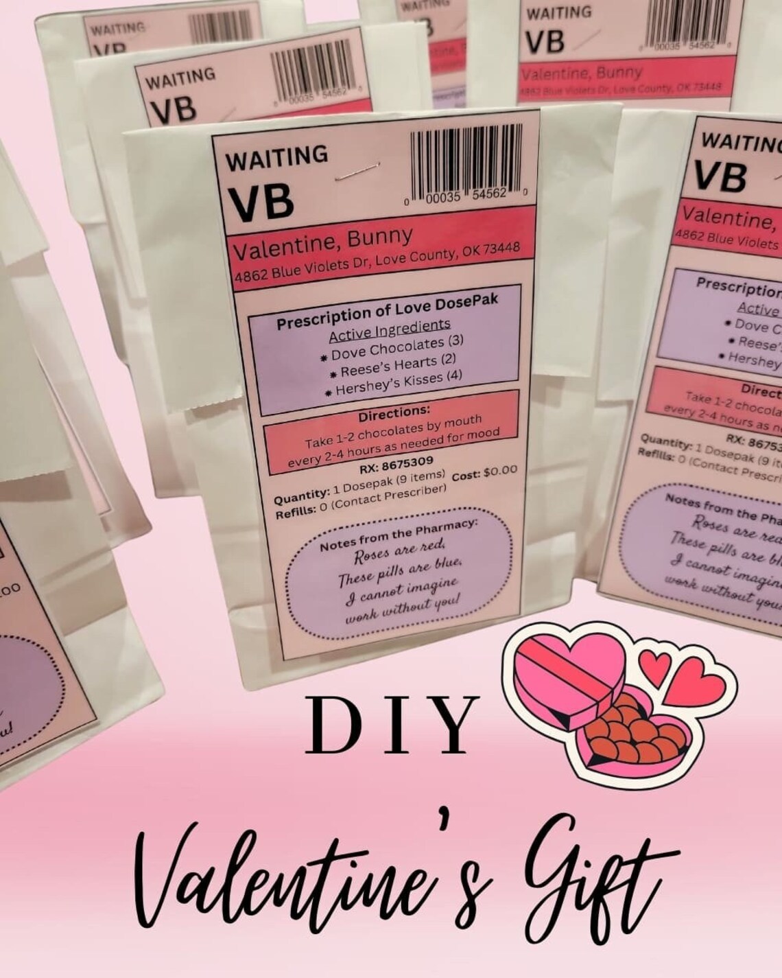 Editable Valentine's Prescription Label: Gift Tag (4x8 Inch PDF Digital ...