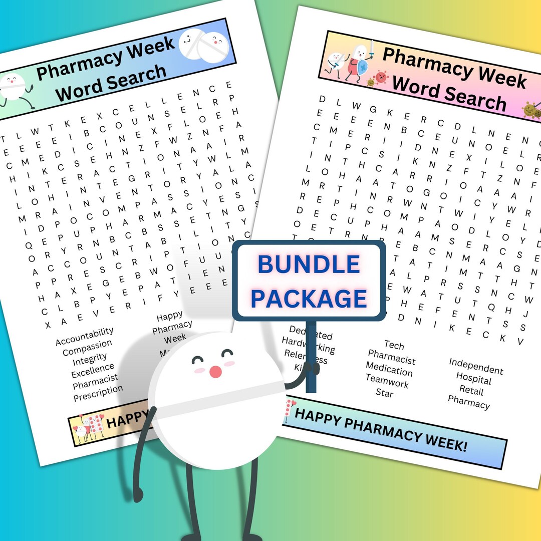 Pharmacy Week Word Search Games Bundle: Fun Team Activity (PDF ...