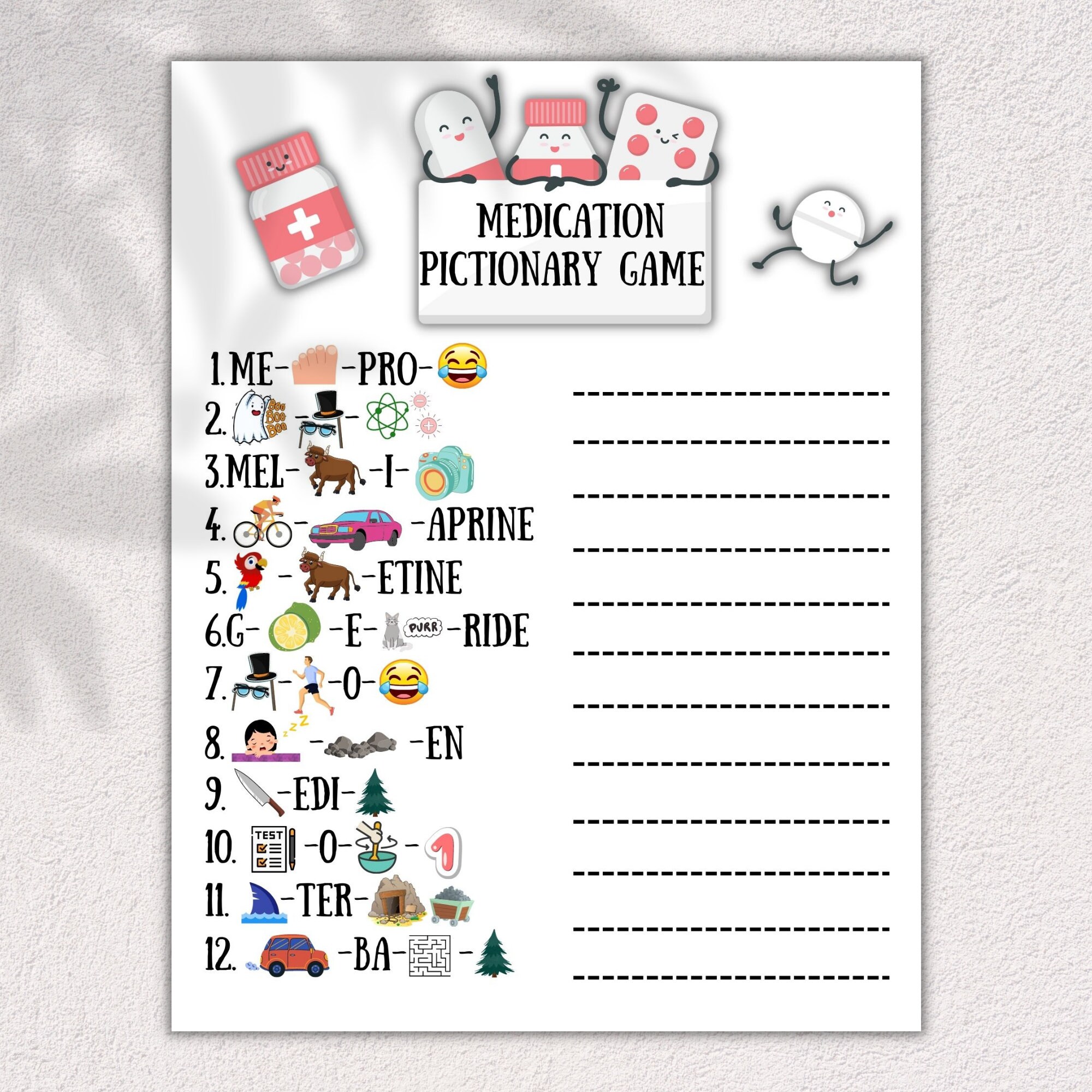 3 Medication Pictionary Games With Answer Key*pharmacy*medical*nursing ...
