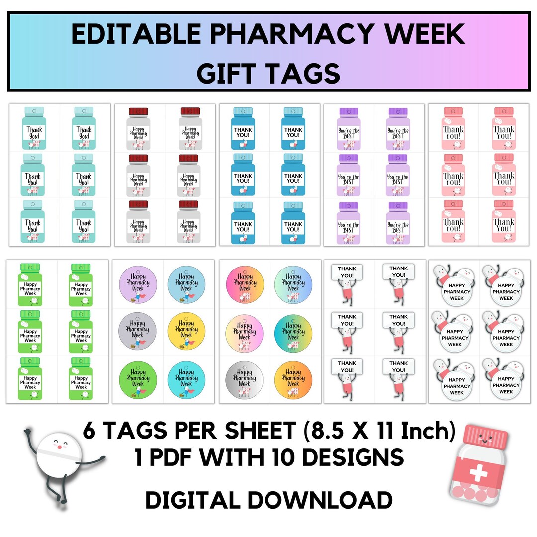 Editable Pharmacy Week Gift Tags: Printable Designs (digital Download ...