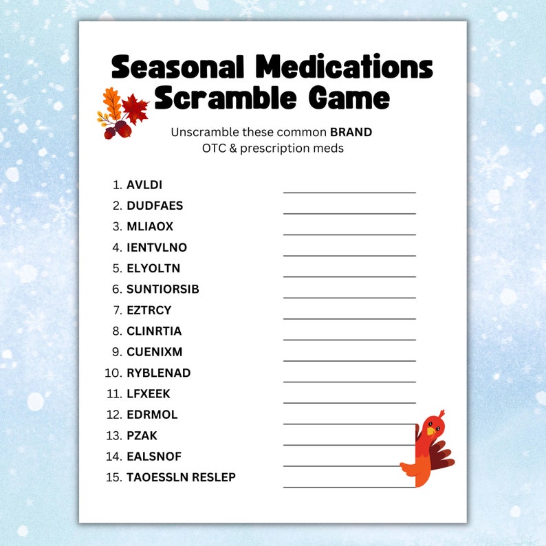Medication Scramble Game+4 Designs*digital Download*christmas Party ...