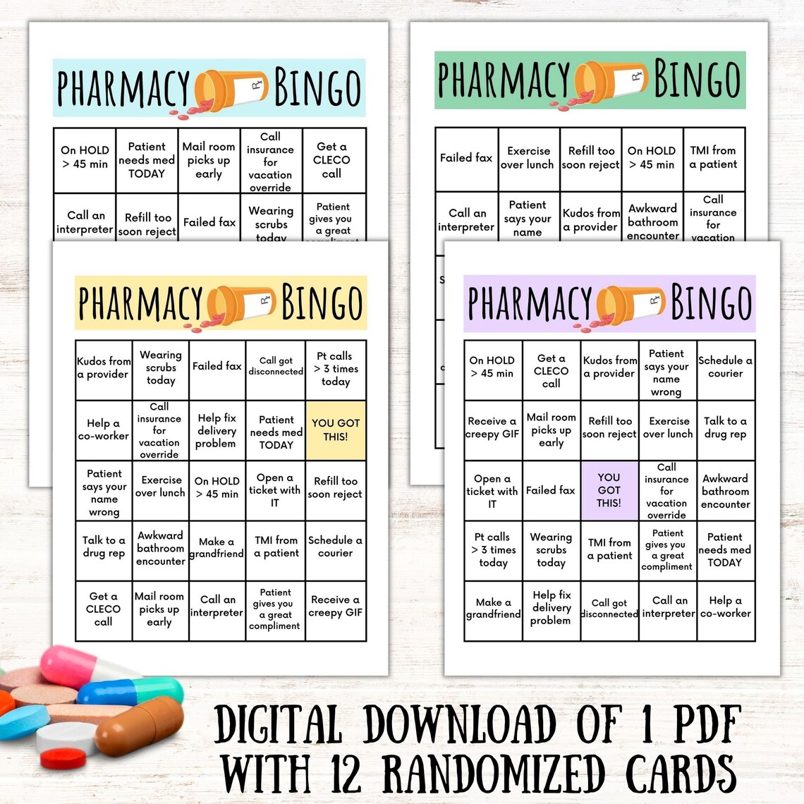 Pharmacy Work Bingo Version 3 PDF Digital Download-8.5 X 11 Inch-12 ...