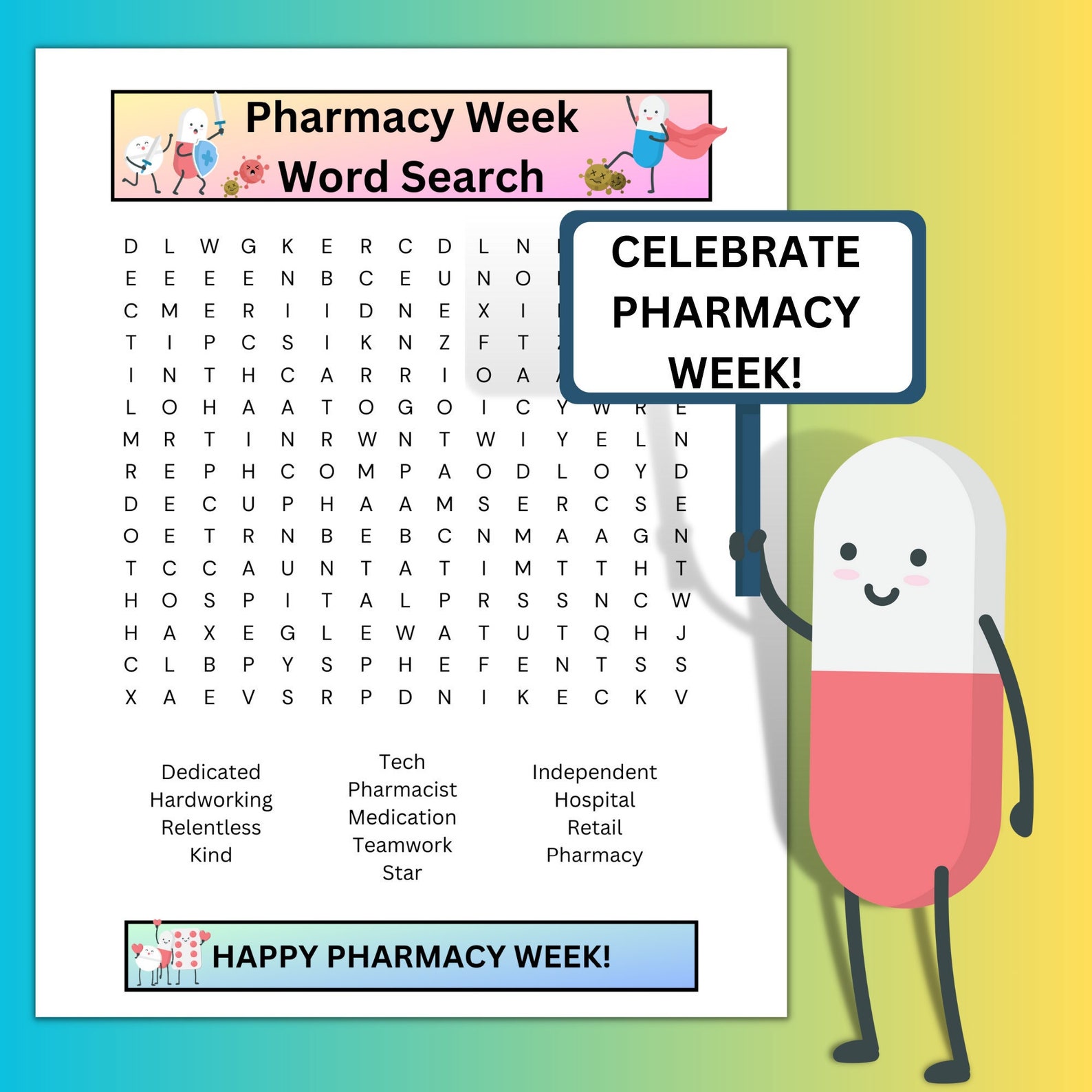 Pharmacy Week Word Search 2 Printable*pharmacist, Pharmacy Tech, Gift ...