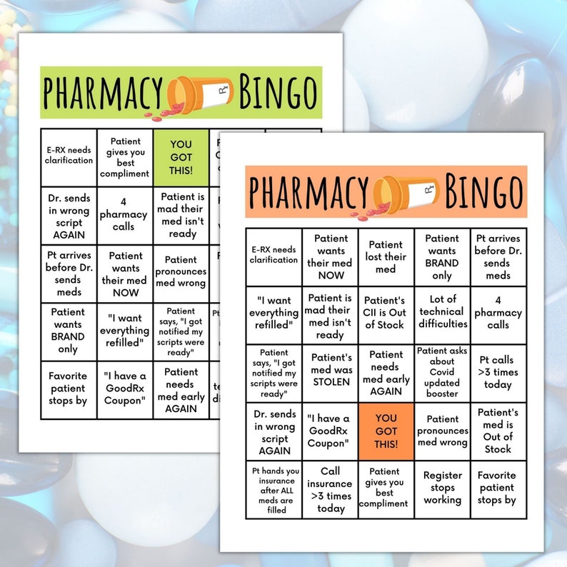 Pharmacy Work Bingo Game: 10 Randomized PDF Sheets (digital Download ...