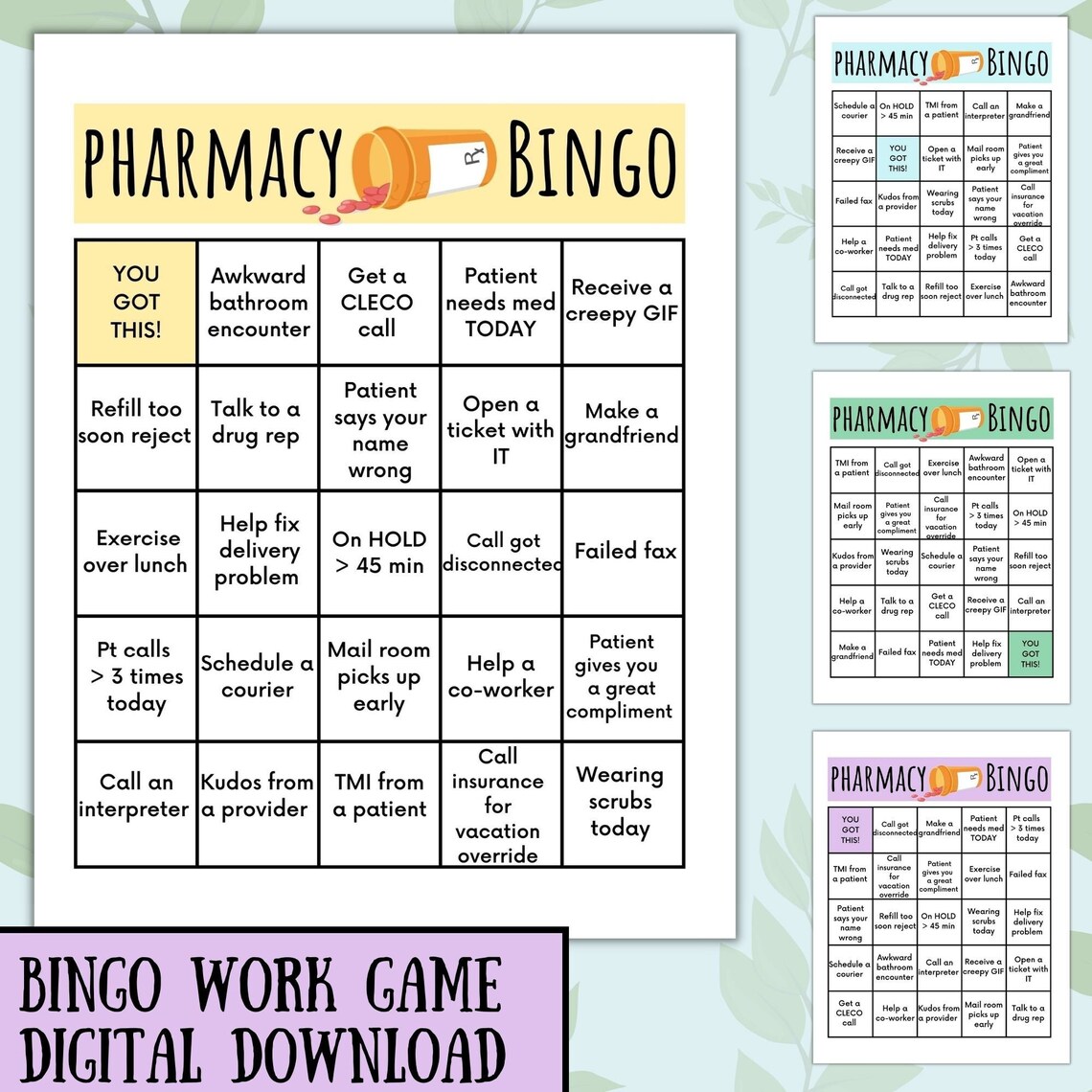Pharmacy Work Bingo Version 3 PDF Digital Download-8.5 X 11 Inch-12 ...