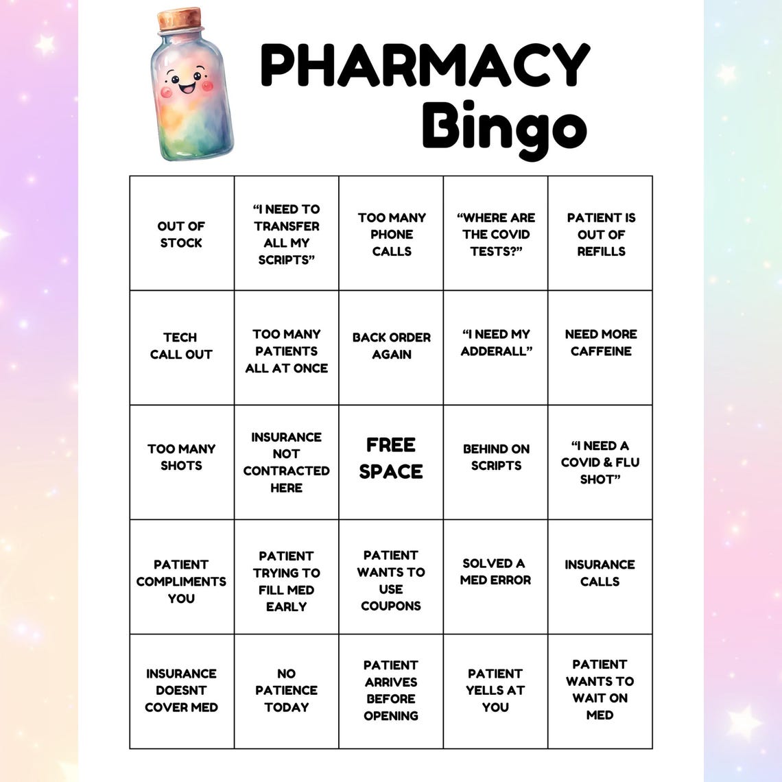 Pharmacy Bingo Digital Download, Fun Game for Pharmacy Week, Pharmacy ...
