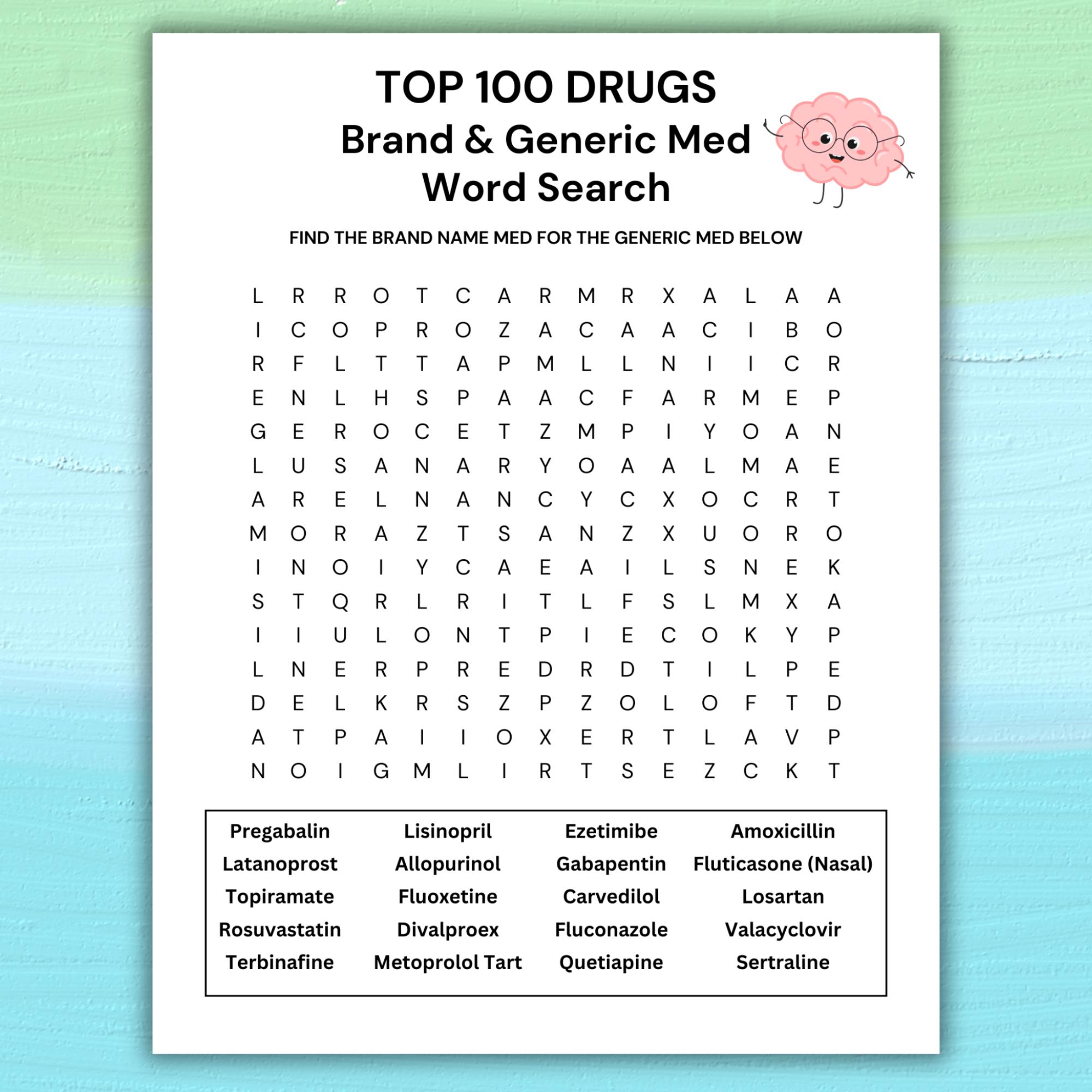 Top 100 Drugs* 3 Medication Word Search Games*pharmacy, Nursing ...